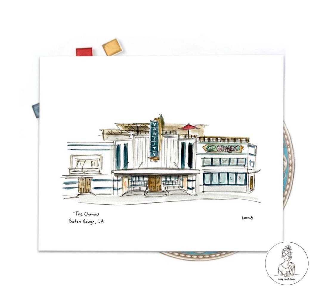 The Chimes, Baton Rouge, Louisiana, LSU, Aquarell Illustration, 8x10 ...