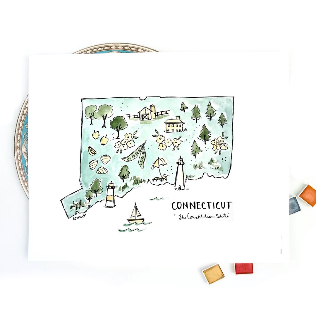 Connecticut State Art Print, Personalized With Your Favorite Town ...