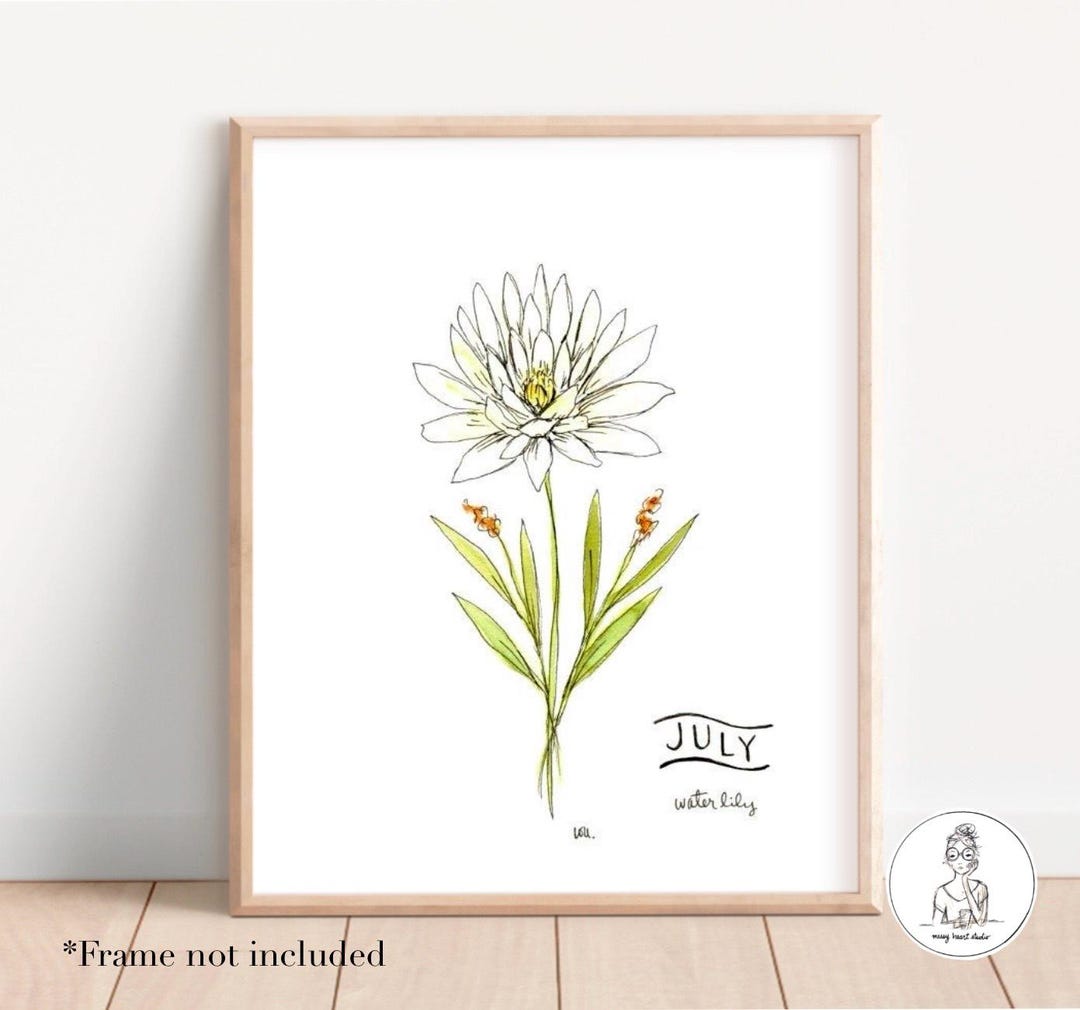 Personalized Birth Flower Print. July Water Lily. Watercolor and Ink ...