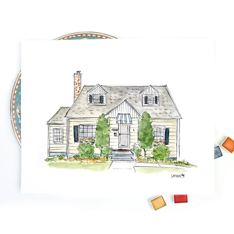 Custom Home Portrait House Illustration Watercolor Original - Etsy