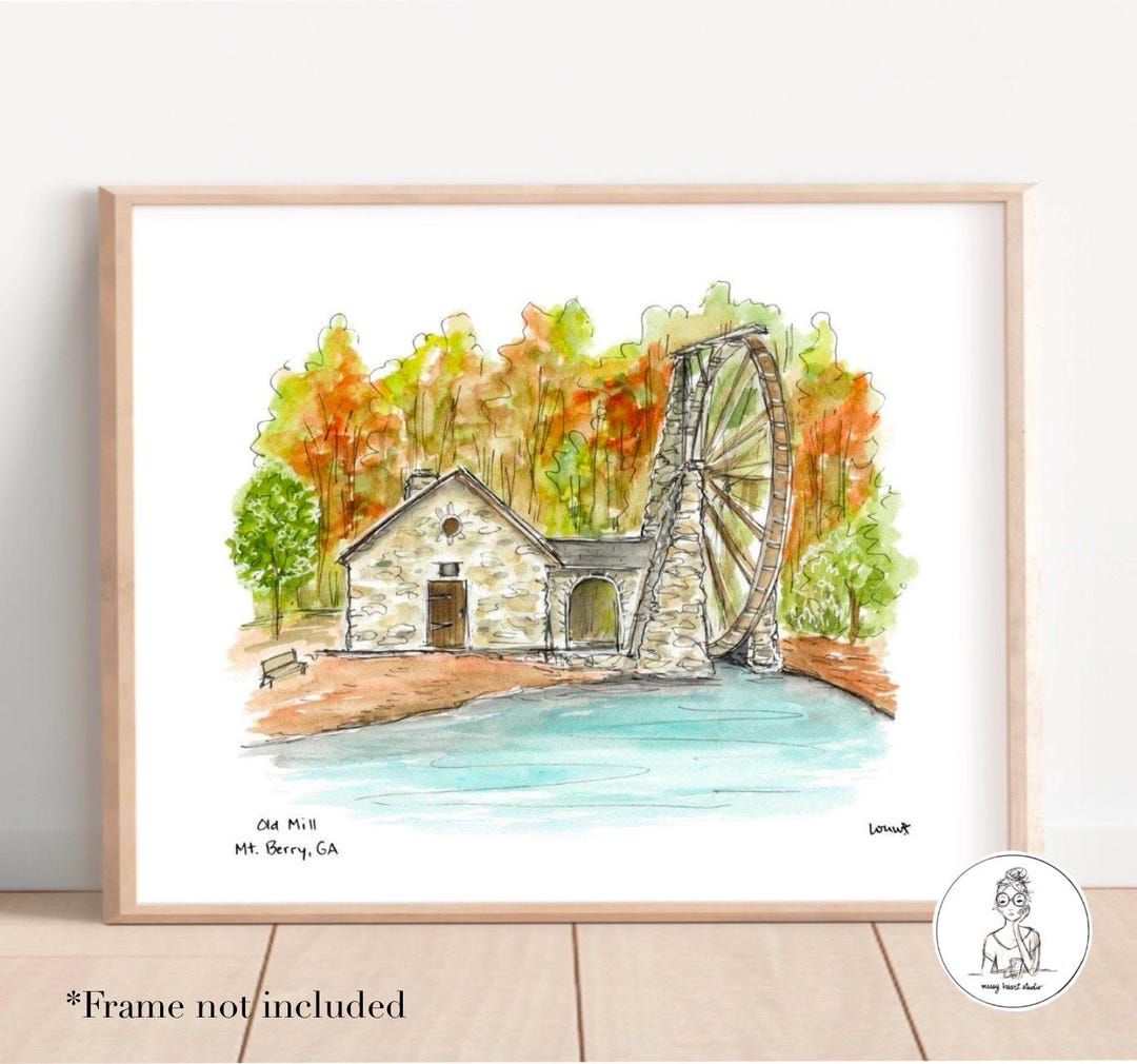 Mt. Berry, GA - Old Mill. Watercolor and Ink, Gallery Wall, Graduation ...