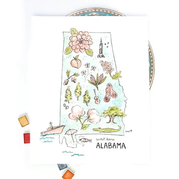 Alabama State Art Print Personalized With Your Favorite Town - Etsy