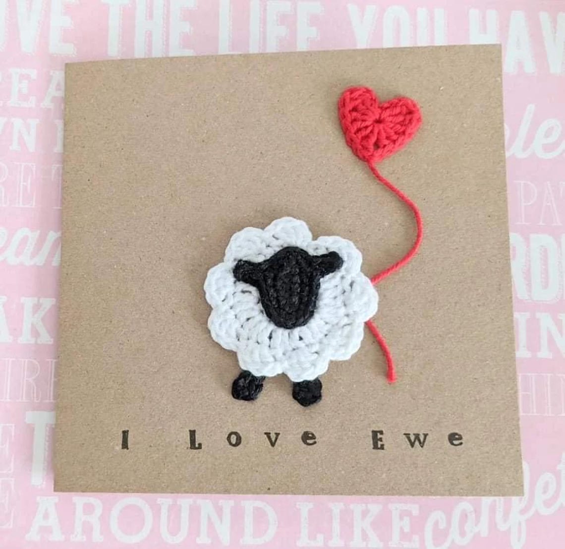 Handmade Valentines I Love Ewe Sheep Card, Crochet Card, Cute, Cotton ...