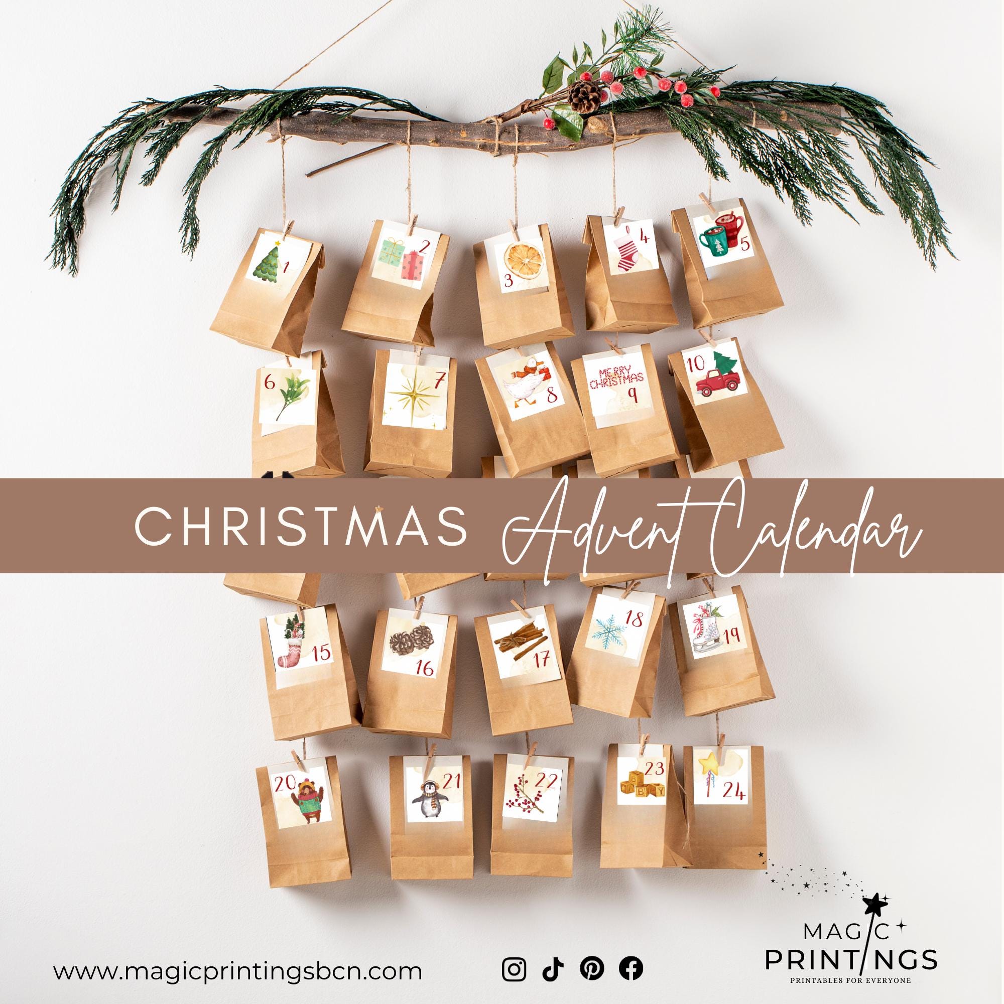 Printable Watercolor Advent Calendar Beautiful Christmas Themed Designs ...