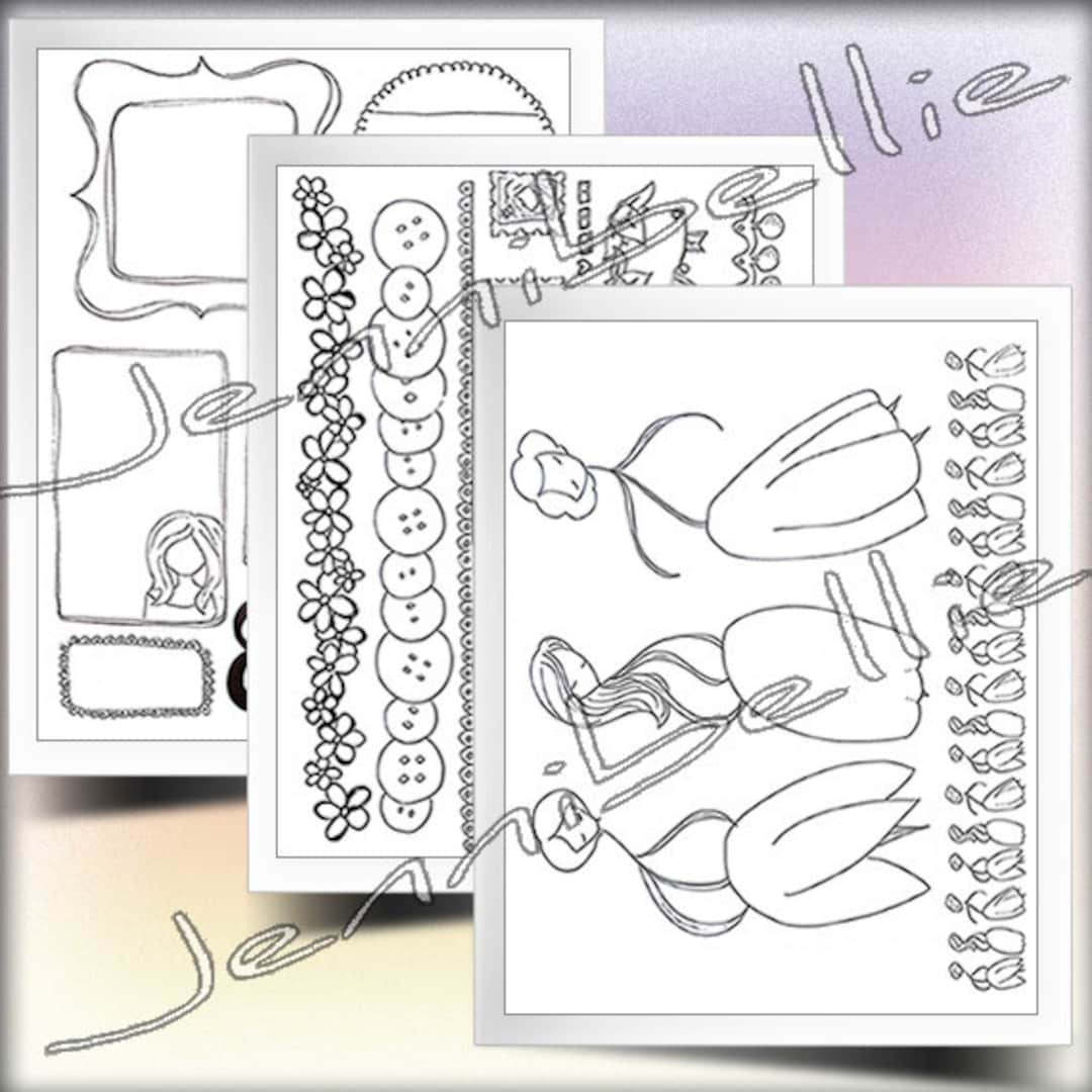 Hand Drawn Coloring in Digital Collage Sheet Set by Jennibellie ...
