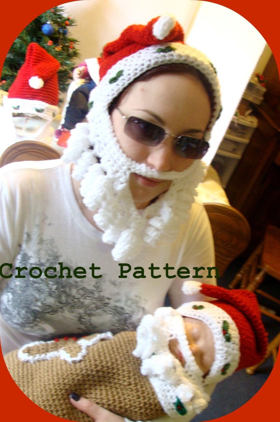 Santa Hat With Attached Beard Crochet Pattern PDF 500 3sizes - Etsy