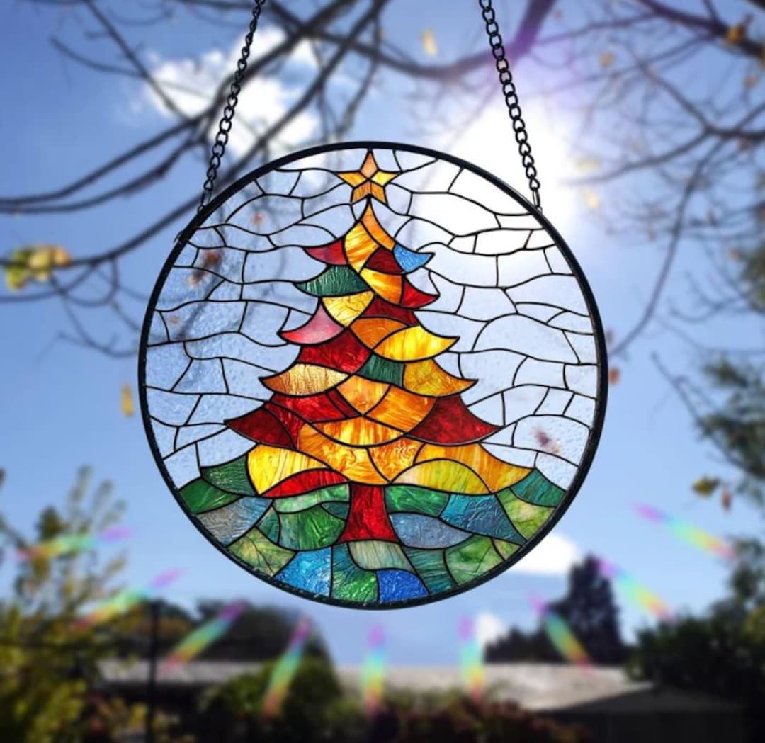 Christmas Tree Stained Glass Suncatcher, Christmas Tree Ornament ...