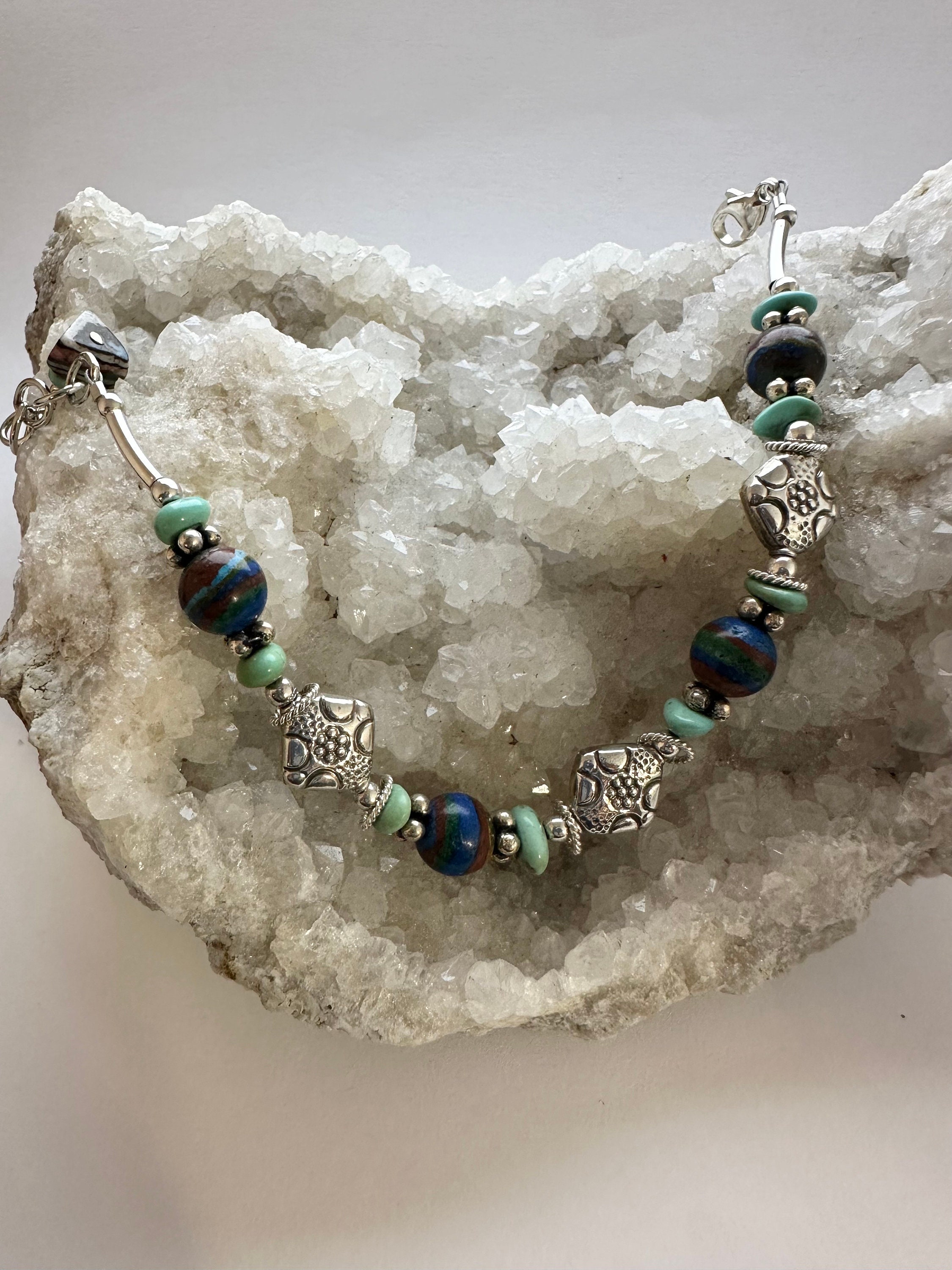 Rare Castle Dome Turquoise AZ, Rare Rainbow Calsilica, and Sterling ...