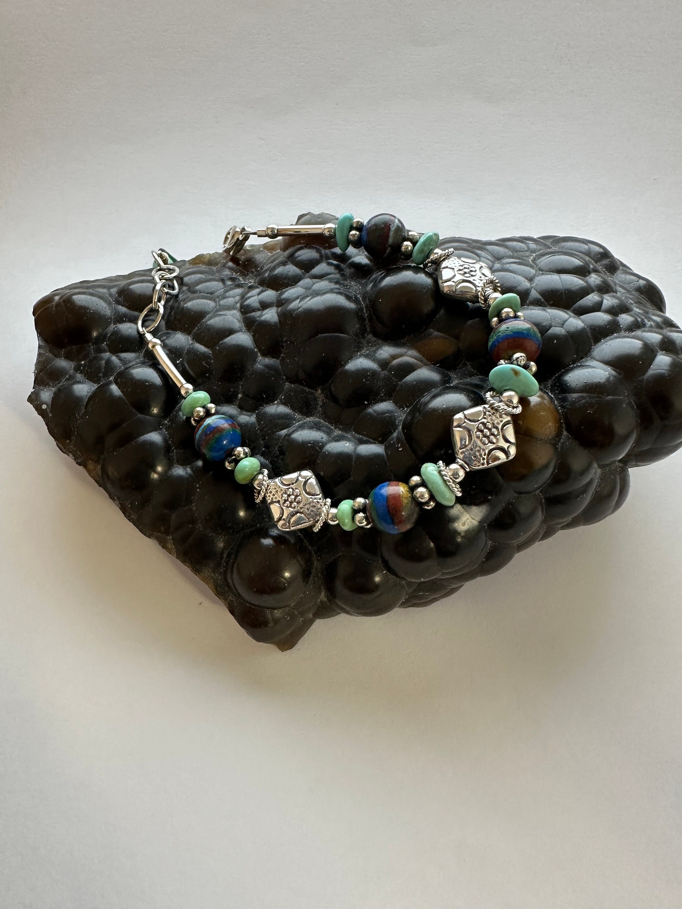 Rare Castle Dome Turquoise AZ, Rare Rainbow Calsilica, and Sterling ...