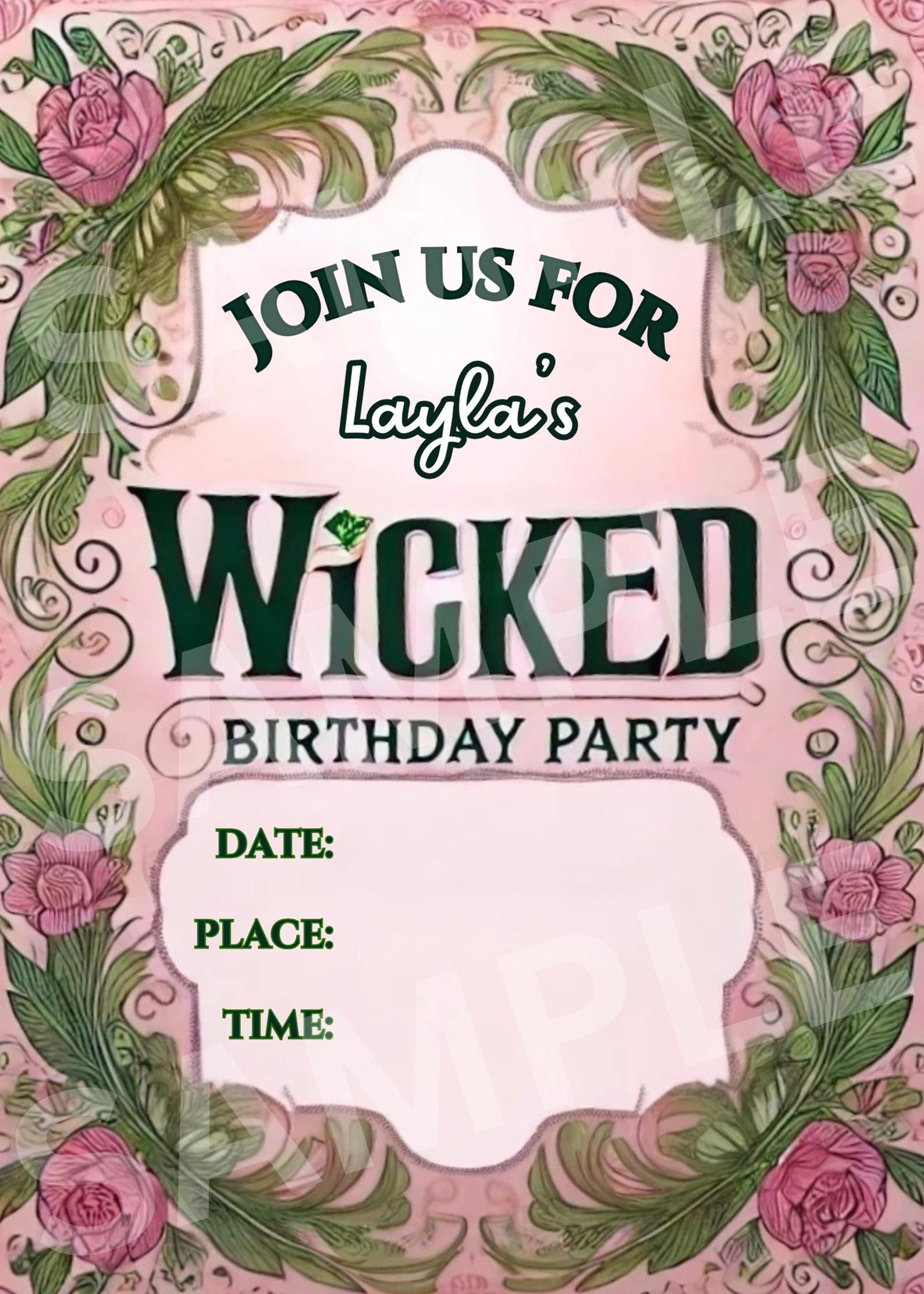 Wicked Party Invitation Template, Personalized Pink and Green Digital ...