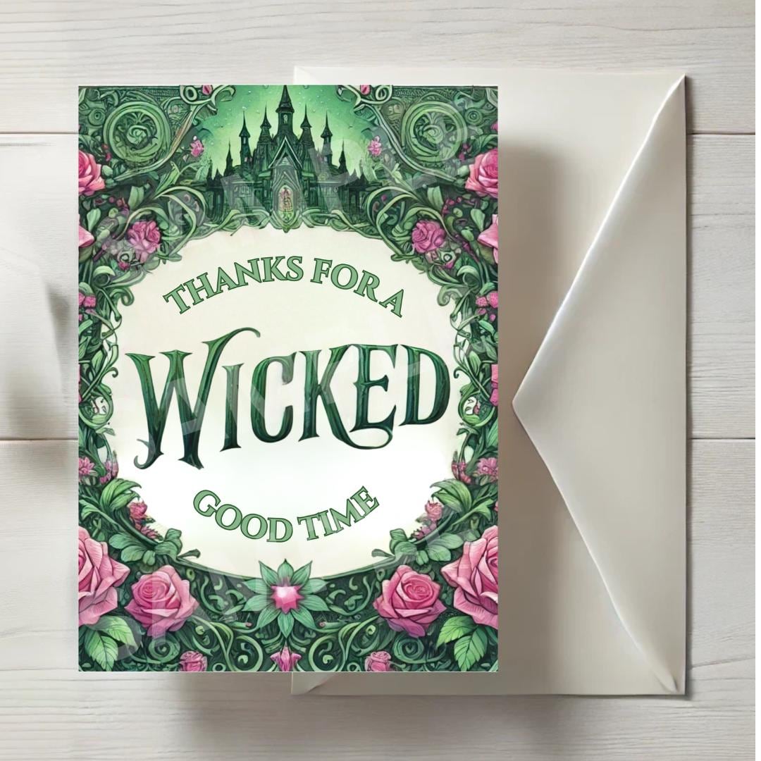 Wicked Thank You Card, Wicked Theme Birthday Party, Canva Template 5x7 ...