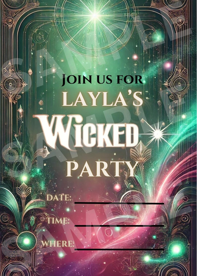 Wicked Birthday Invitation Template, Personalized Pink and Green ...