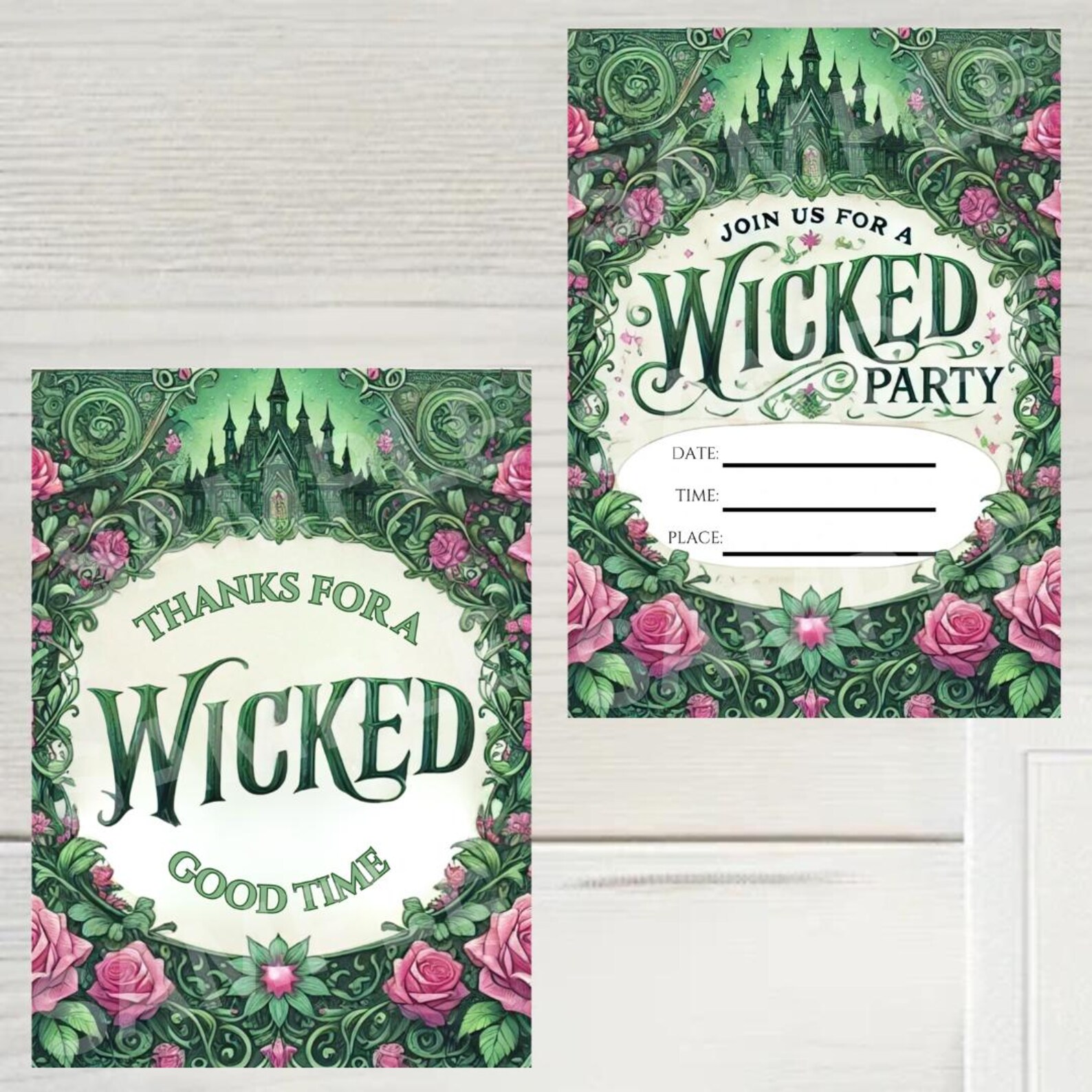 Wicked Thank You Card, Wicked Theme Birthday Party, Canva Template 5x7 ...