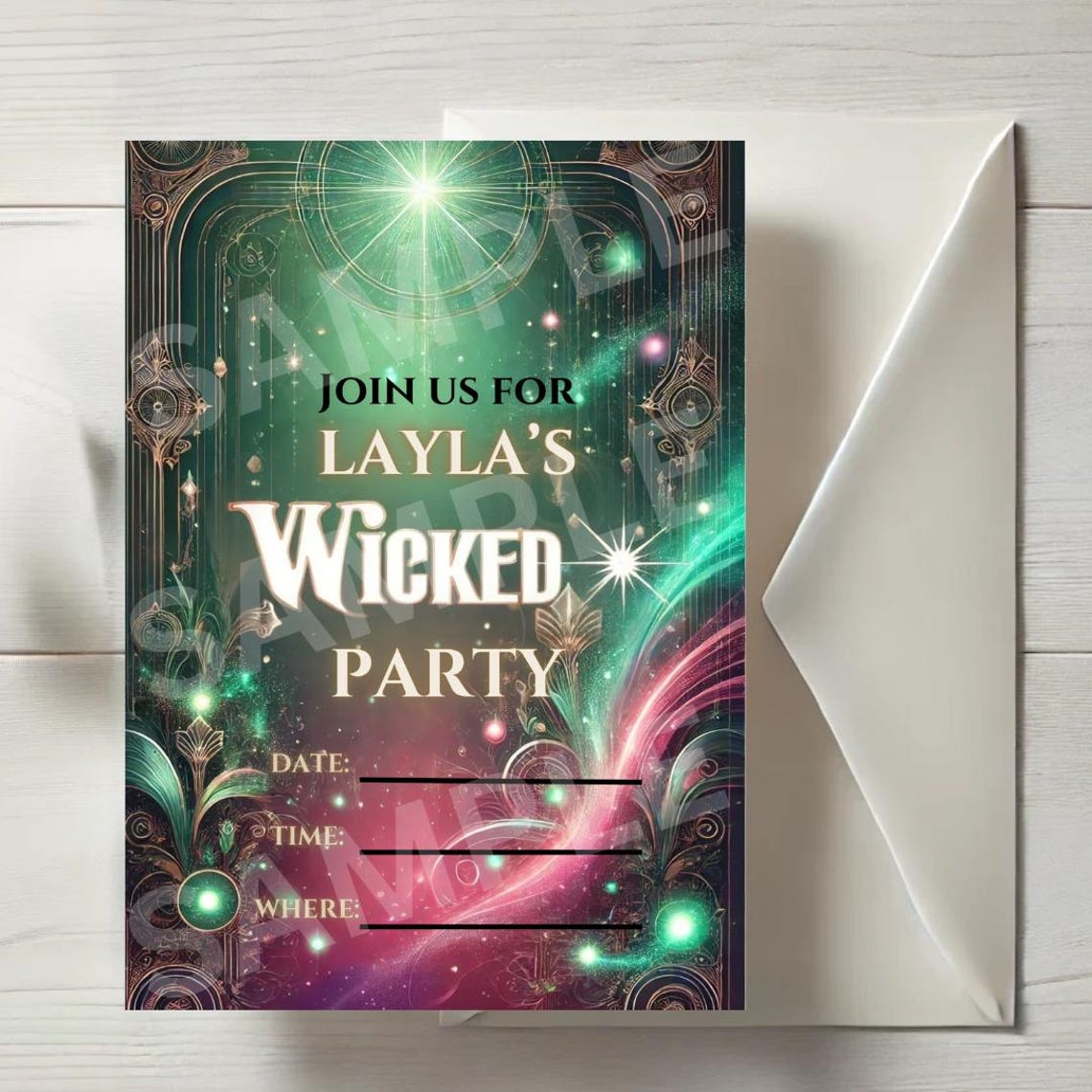 Wicked Birthday Invitation Template, Personalized Pink and Green ...