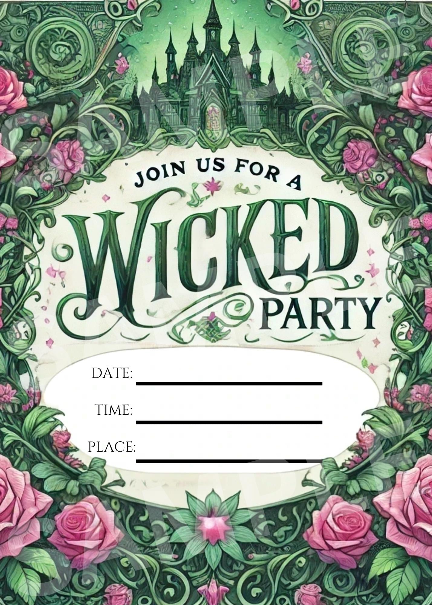 Wicked Birthday Invitation, Pink and Green Theme Party, Canva Template ...