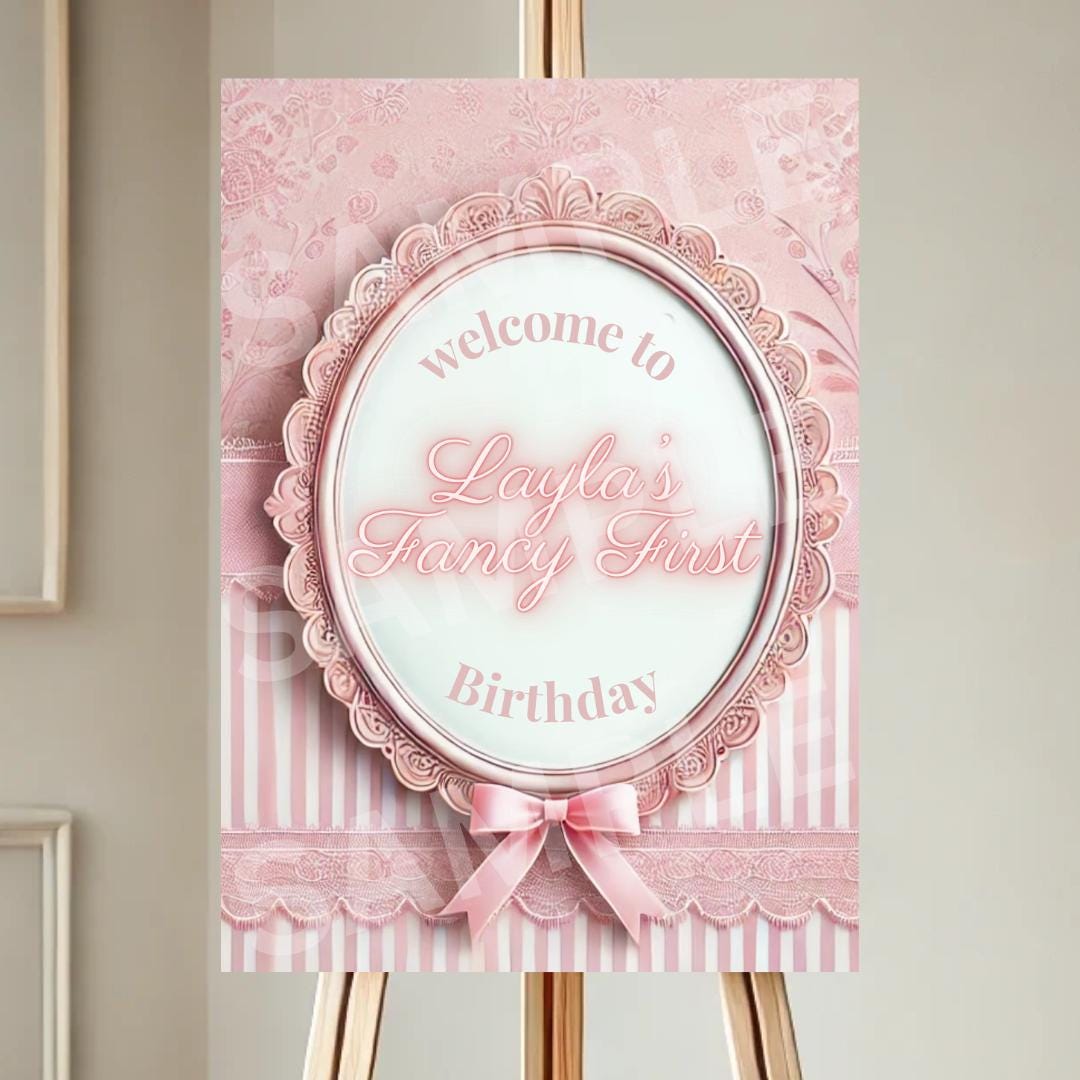 Fancy First Birthday Welcome Sign Template, Pink Girly Theme, Canva ...