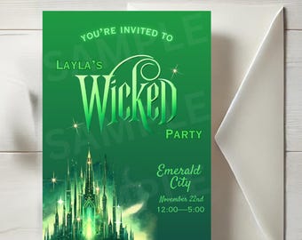 Wicked Birthday Invitation, Pink and Green Theme Party, Canva Template ...