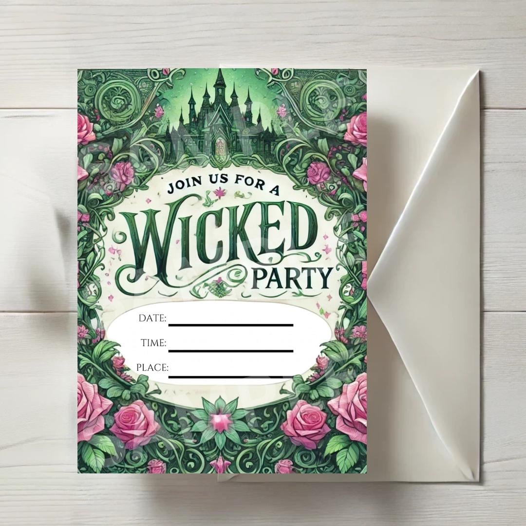 Wicked Birthday Invitation, Pink and Green Theme Party, Canva Template ...