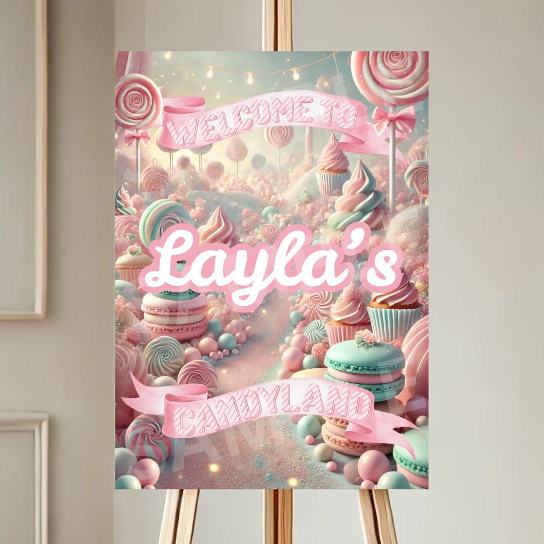 Pastel Candyland Birthday Welcome Sign Editable Template, Pastel Sweet ...