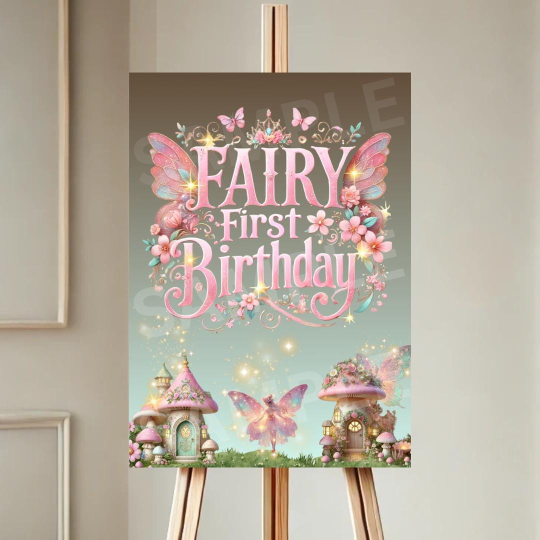 Fairy First Birthday Party Sign, Pastel Fairytale Welcome Sign, Fairies ...