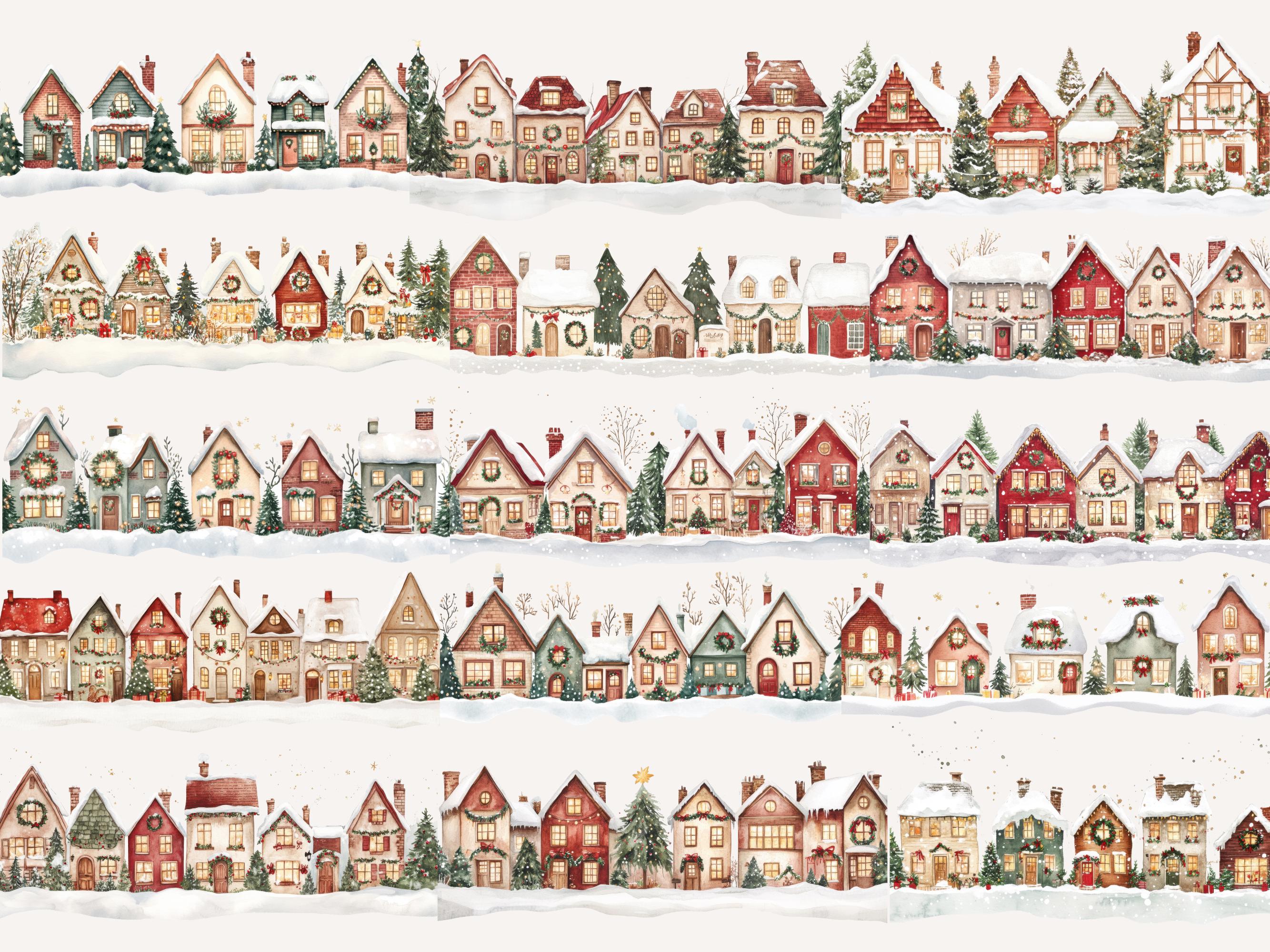 Christmas House Clipart Border, Cozy Winter Borders, Christmas Village ...