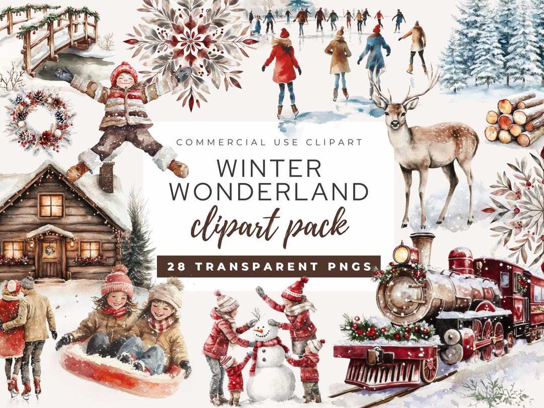 Winter Wonderland Clipart Pack, Watercolor Christmas Clipart, Christmas ...