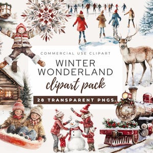 Winter Wonderland Clipart Pack, Watercolor Christmas Clipart, Christmas ...