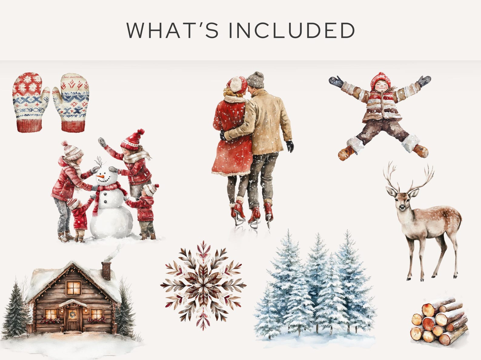 Winter Wonderland Clipart Pack, Watercolor Christmas Clipart, Christmas ...