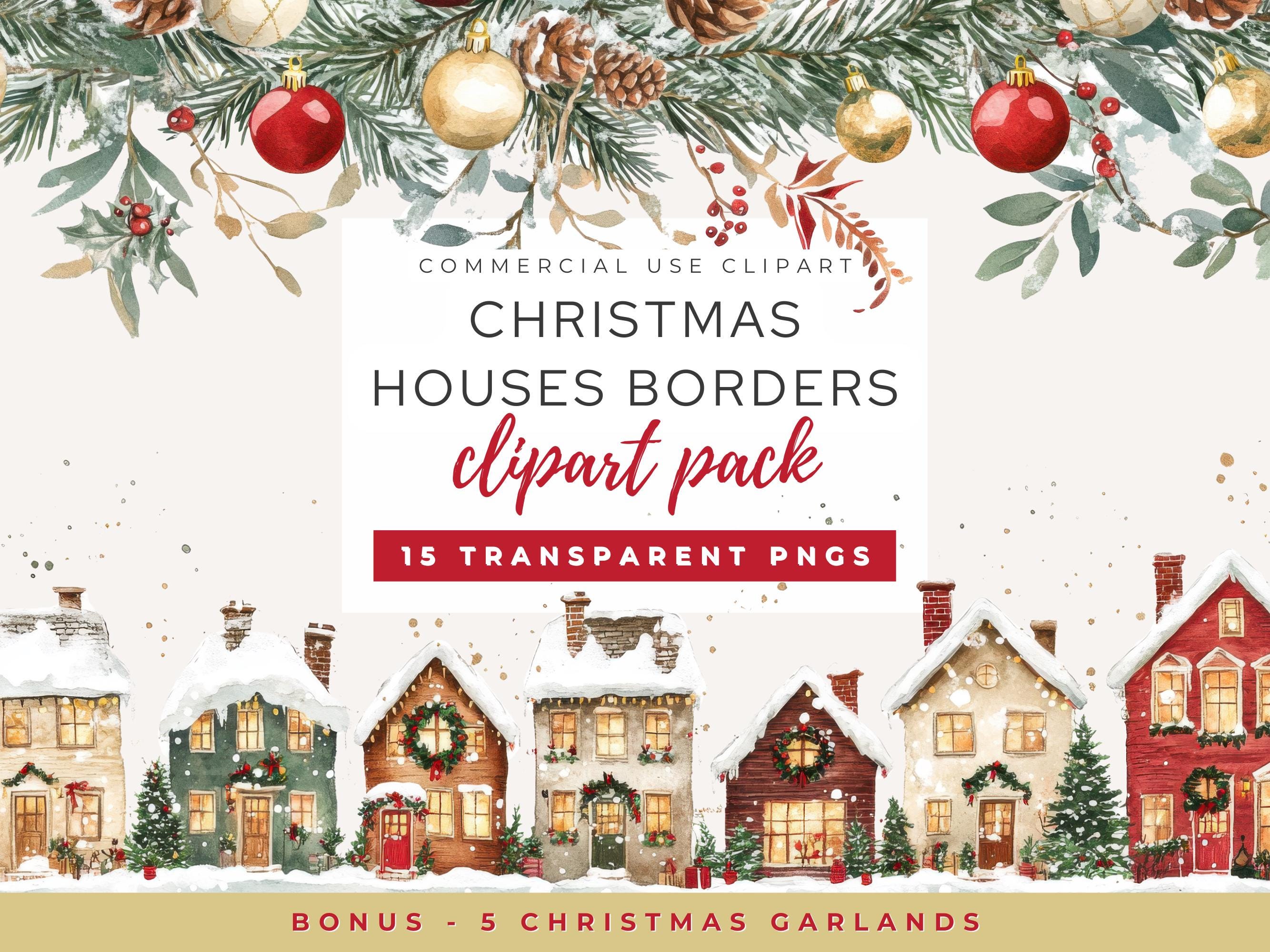 Christmas House Clipart Border, Cozy Winter Borders, Christmas Village ...