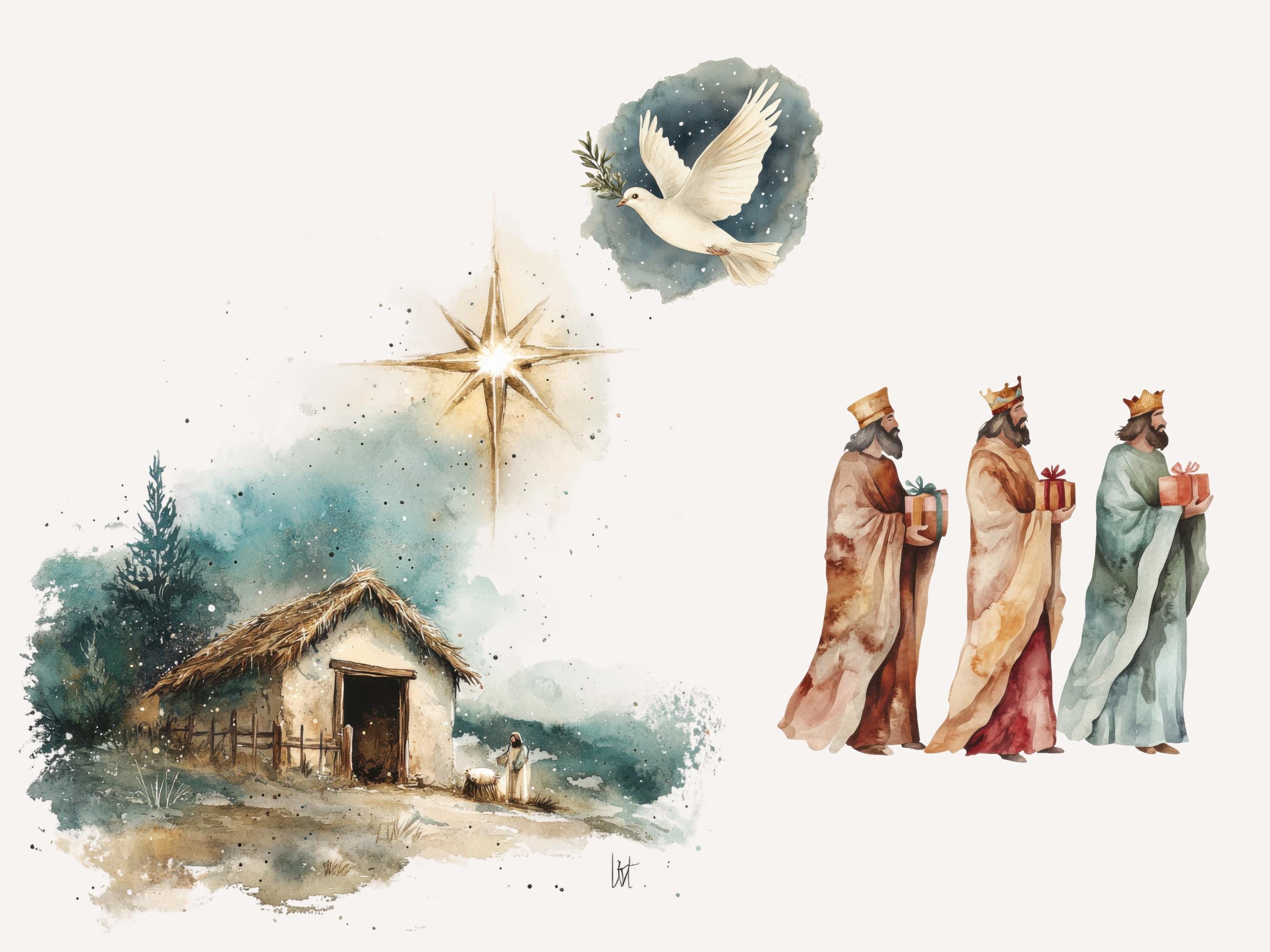 Nativity Scene Clipart Pack, Religious Christmas Watercolor Clipart ...