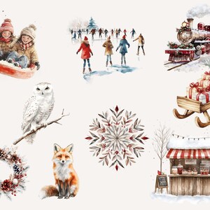 Winter Wonderland Clipart Pack, Watercolor Christmas Clipart, Christmas ...