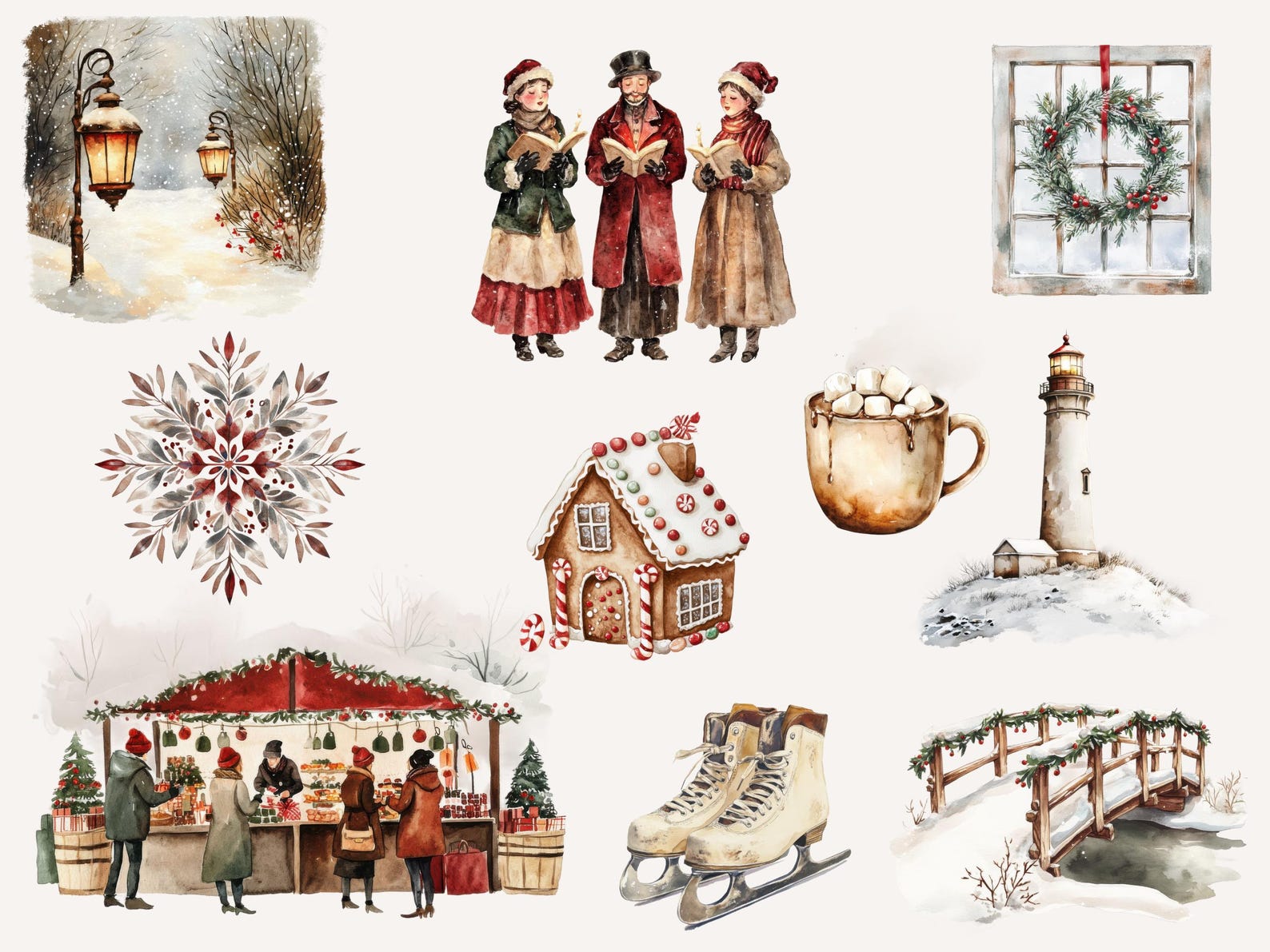 Winter Wonderland Clipart Pack, Watercolor Christmas Clipart, Christmas ...