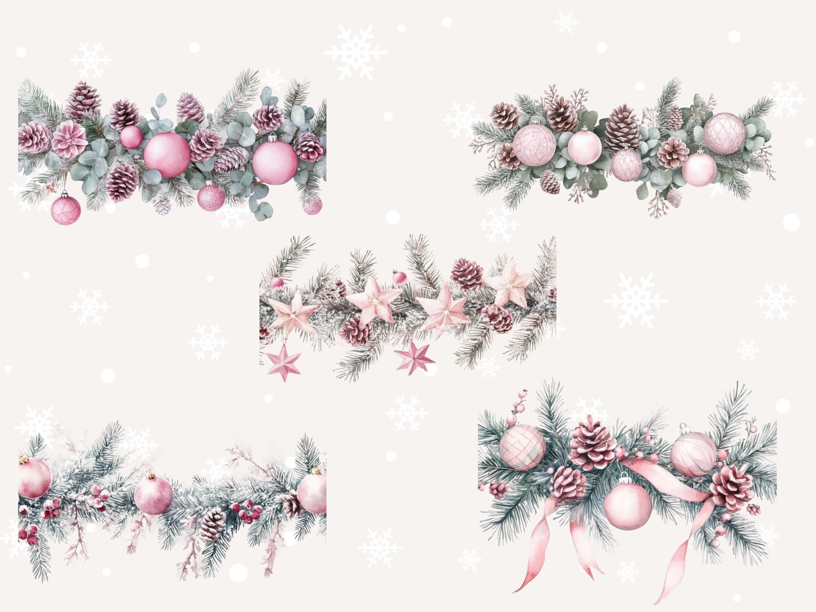 Watercolor Pink Garland Clipart, Christmas Garland, Holiday Clipart ...