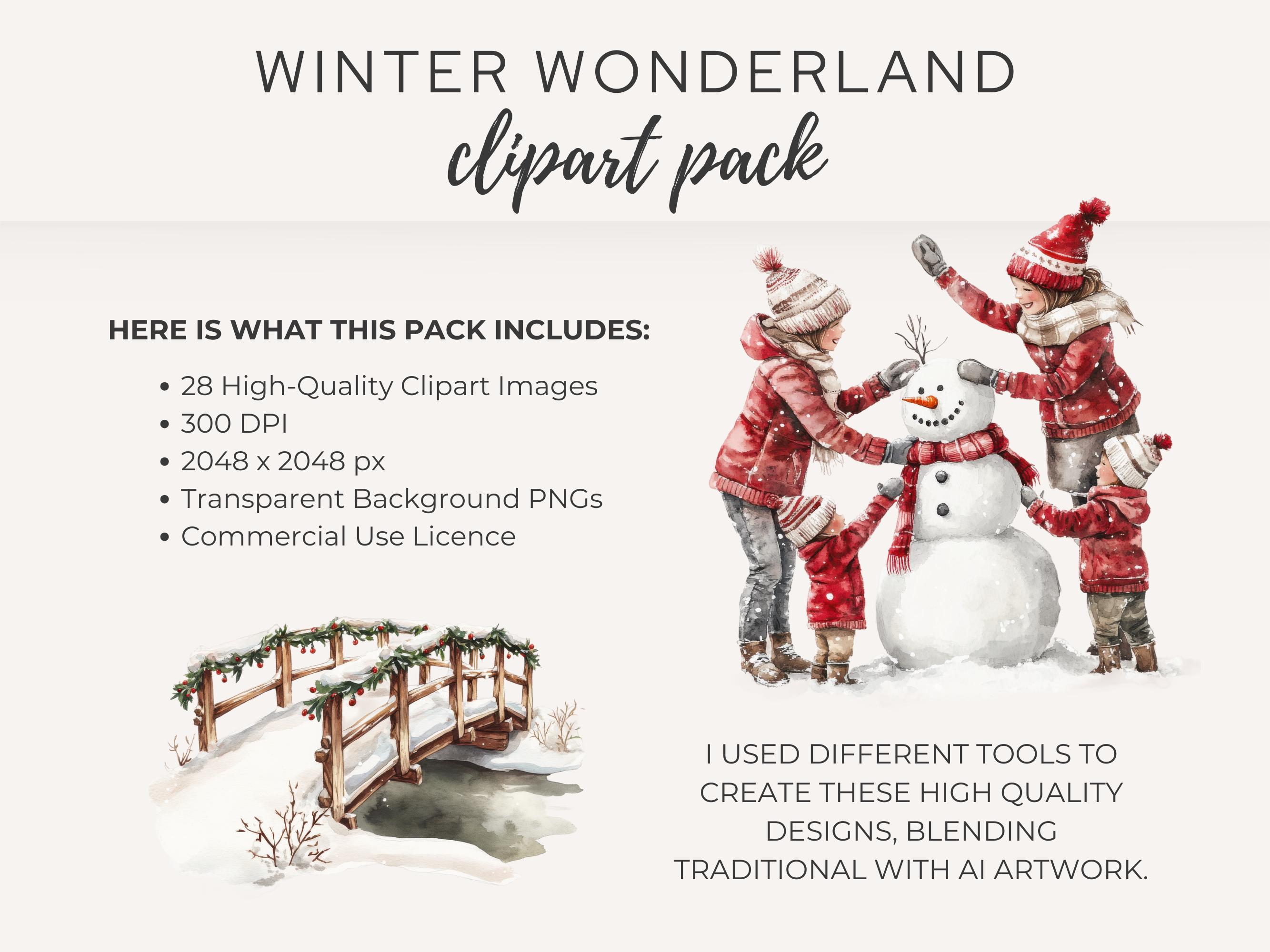Winter Wonderland Clipart Pack, Watercolor Christmas Clipart, Christmas ...