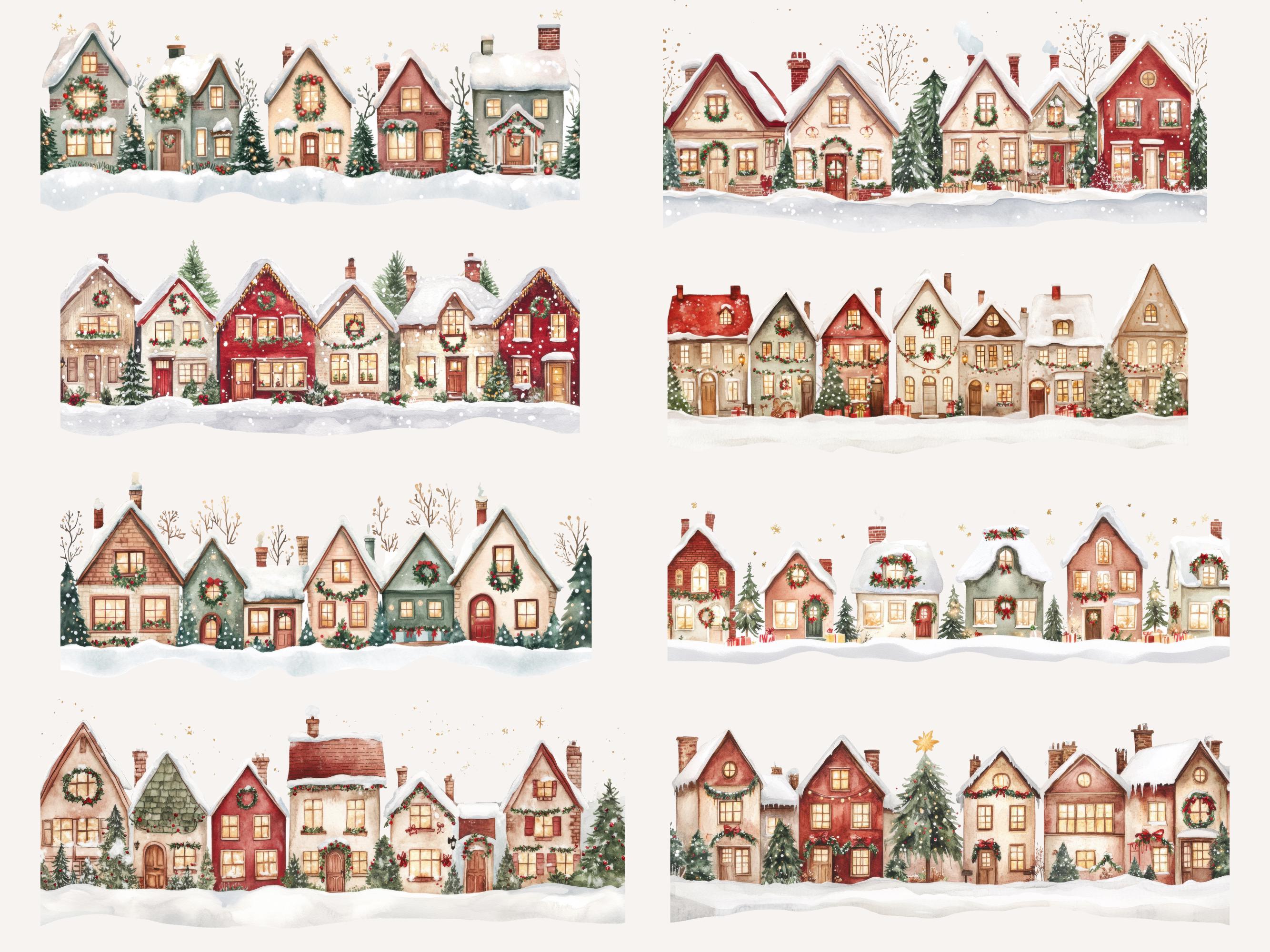 Christmas House Clipart Border, Cozy Winter Borders, Christmas Village ...