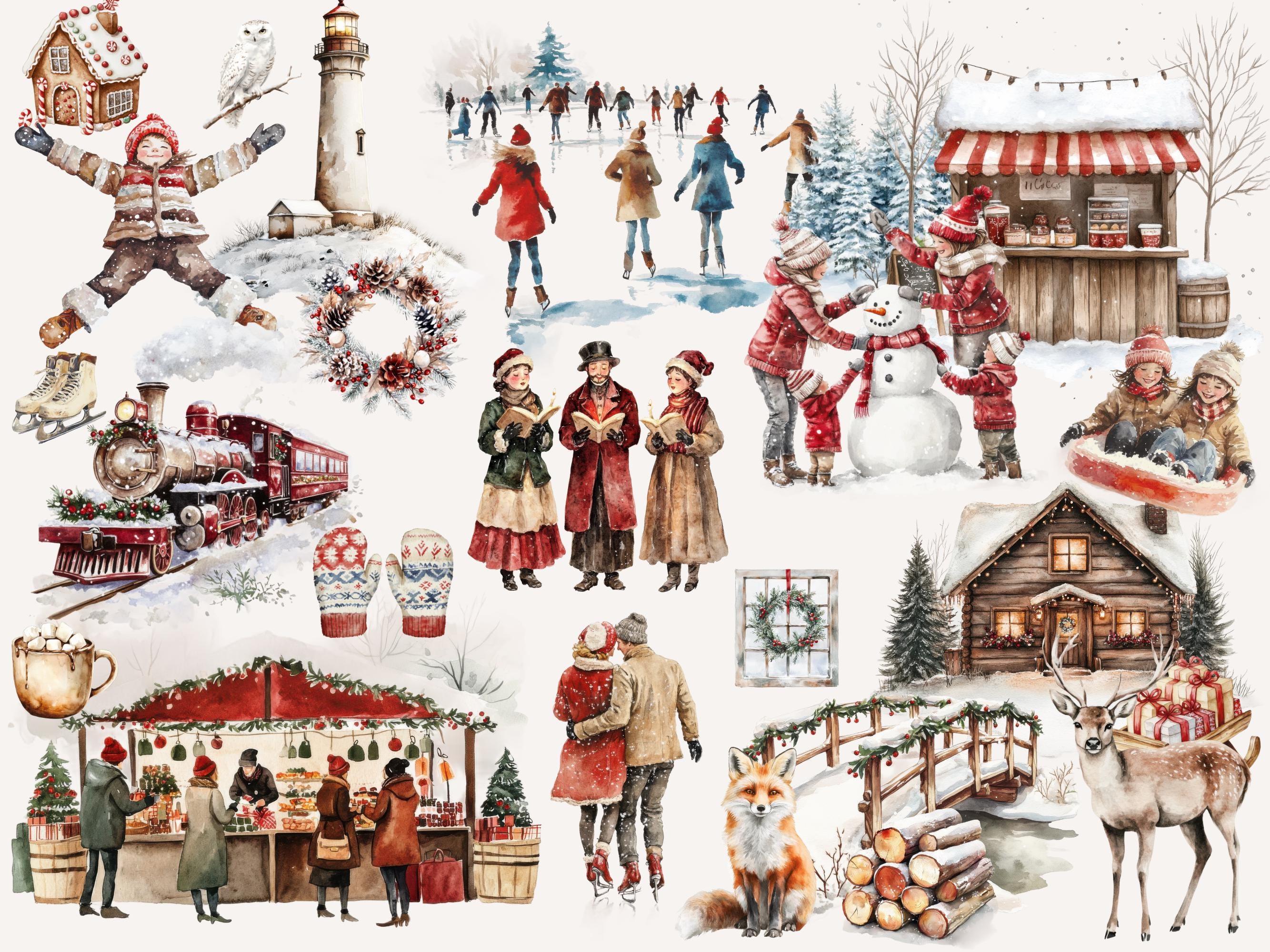 Winter Wonderland Clipart Pack, Watercolor Christmas Clipart, Christmas ...