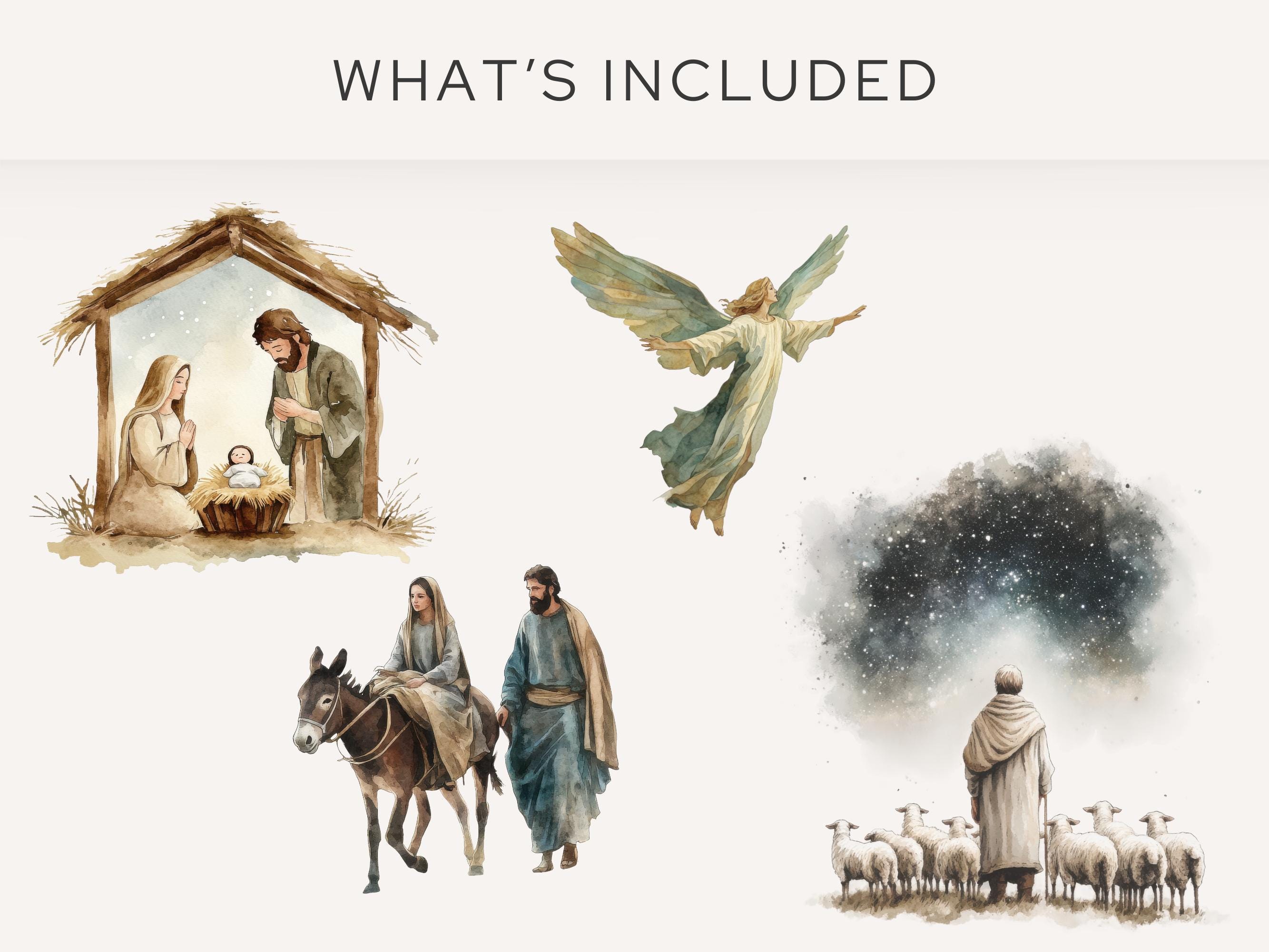 Nativity Scene Clipart Pack, Religious Christmas Watercolor Clipart ...