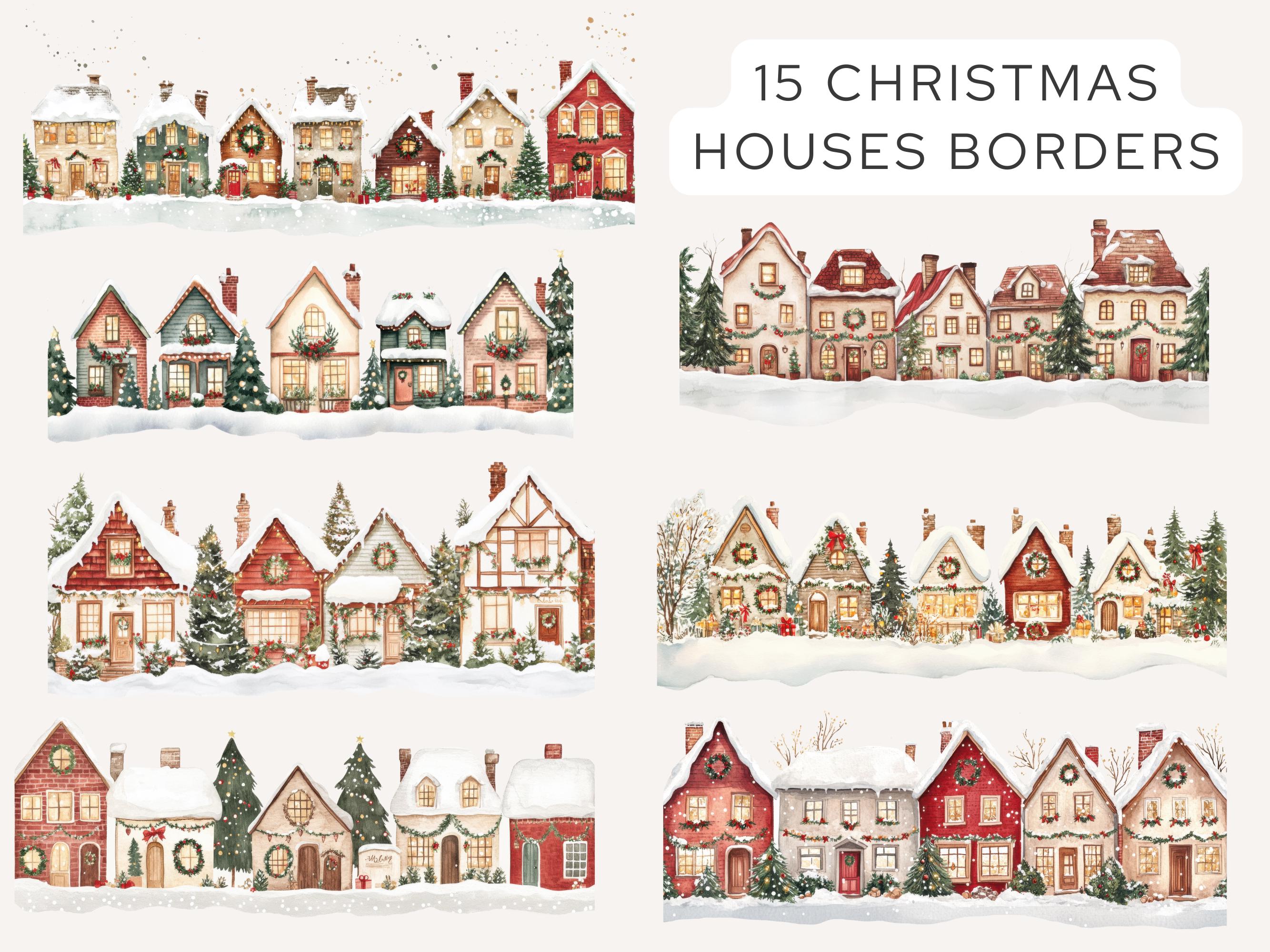 Christmas House Clipart Border, Cozy Winter Borders, Christmas Village ...