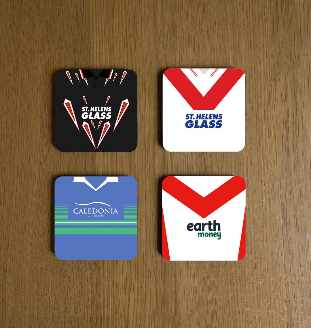 St Helens Rugby League Retro Kits of the 2000's Coasters PACK OF 4 ...