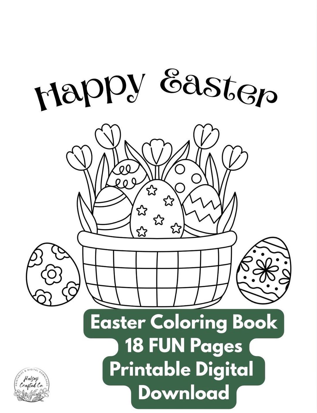 Easter Coloring Book | Bunnies, Eggs, Chicks (18 Pages) (digital ...