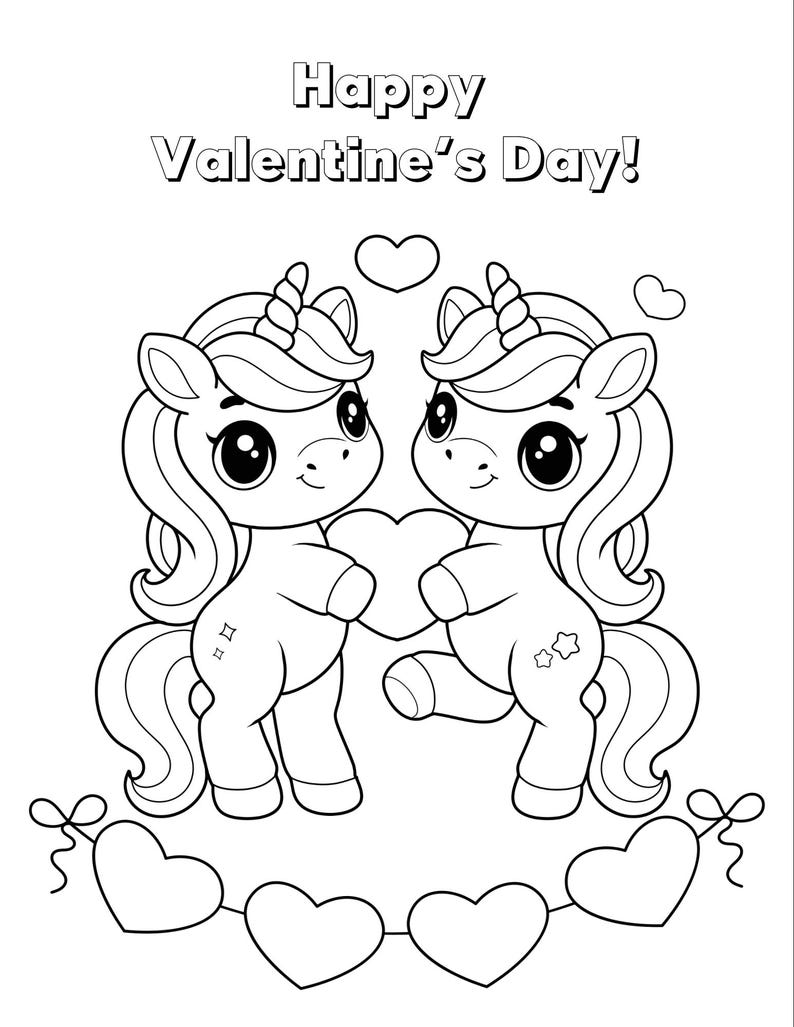 Unicorn Valentines Day Coloring Page - Etsy
