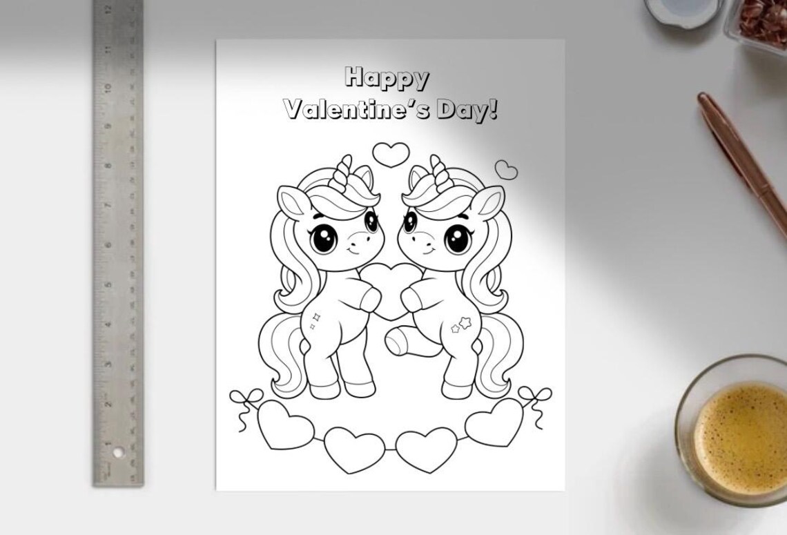 Unicorn Valentine’s Day Coloring Page - Etsy