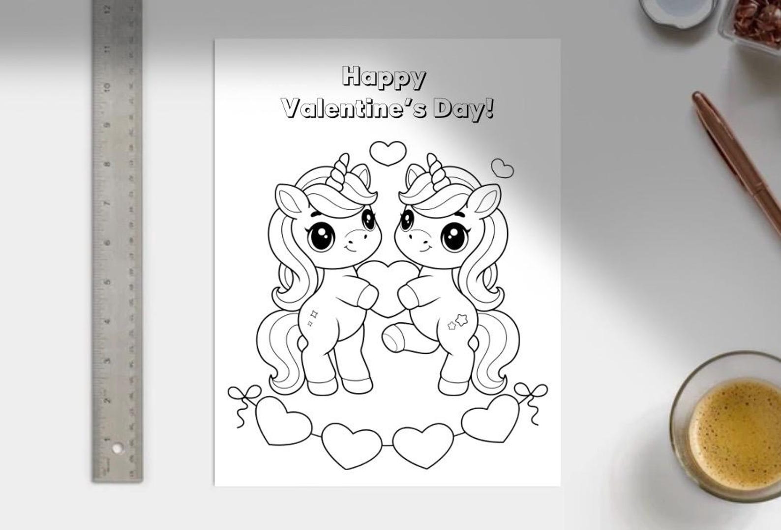 Unicorn Valentine’s Day Coloring Page - Etsy