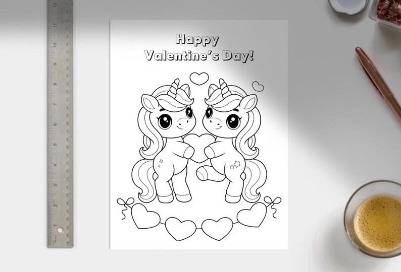 Unicorn Valentines Day Coloring Page - Etsy