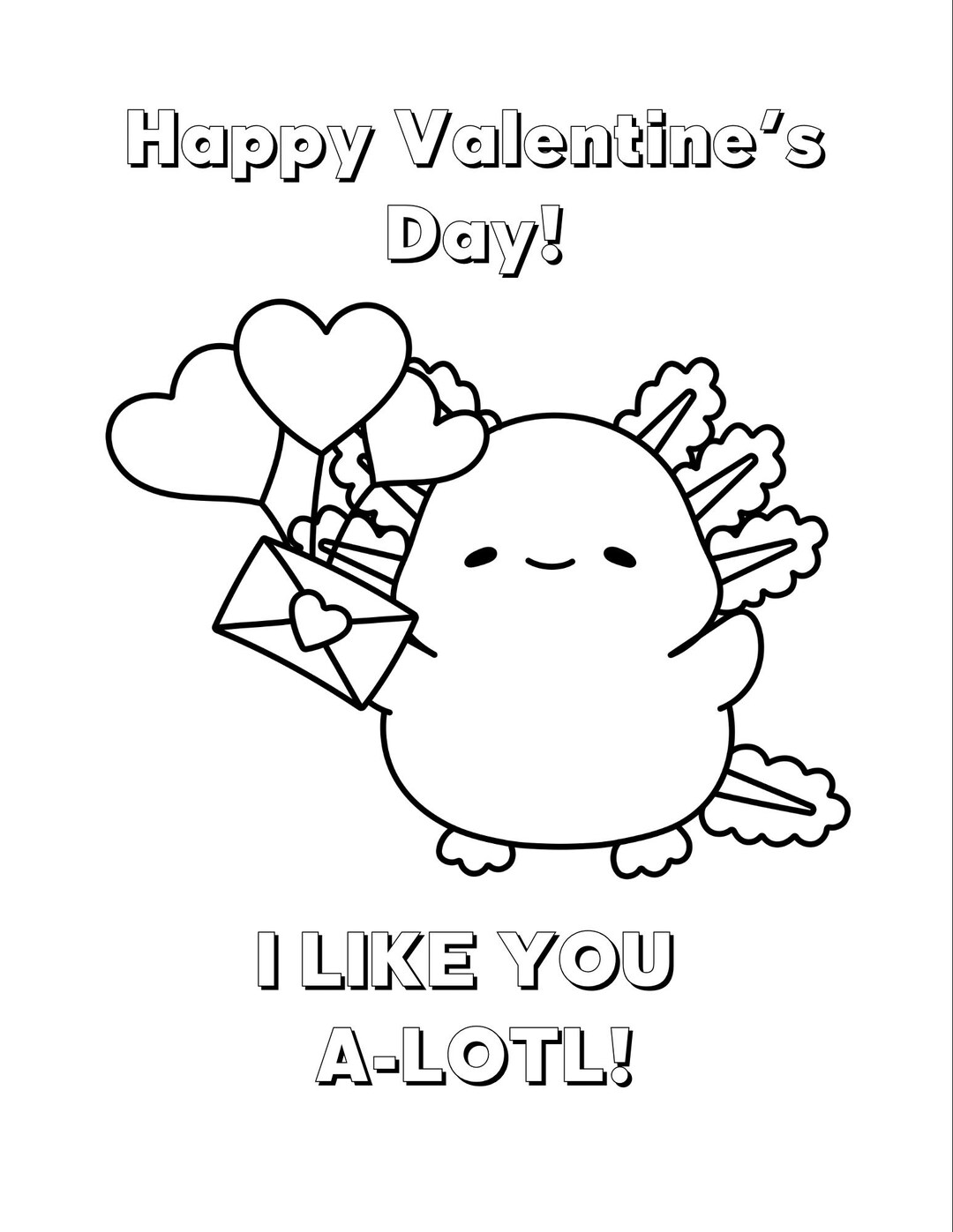 Axolotl Valentine’s Day Coloring Page - Etsy