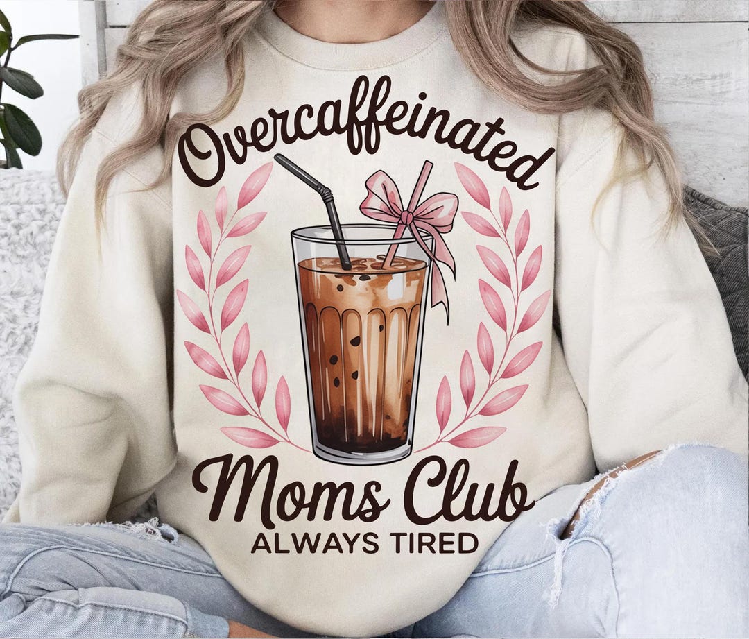 Overcaffeinated Moms Club PNG, Retro Iced Coffee Design (digital ...