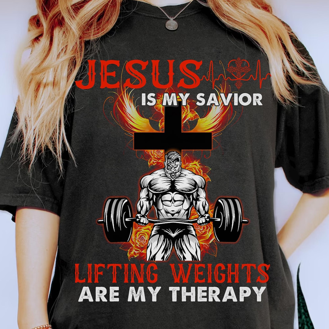 Christian Gym SVG PNG - Jesus is My Savior, Lifting Weights is My Therapy - Digital Download for ...