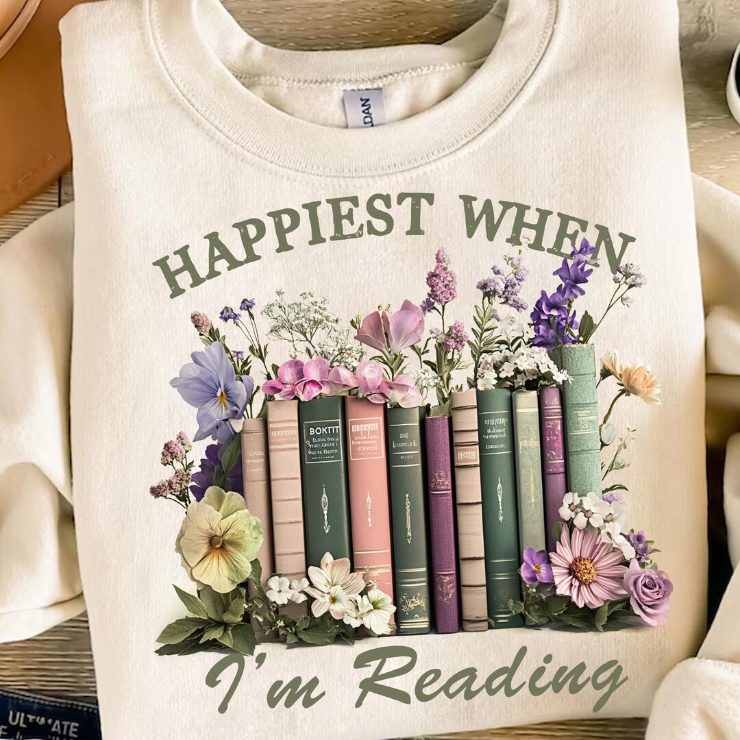 Happiest When I’m Reading PNG - Floral Book Stack Sublimation Design ...