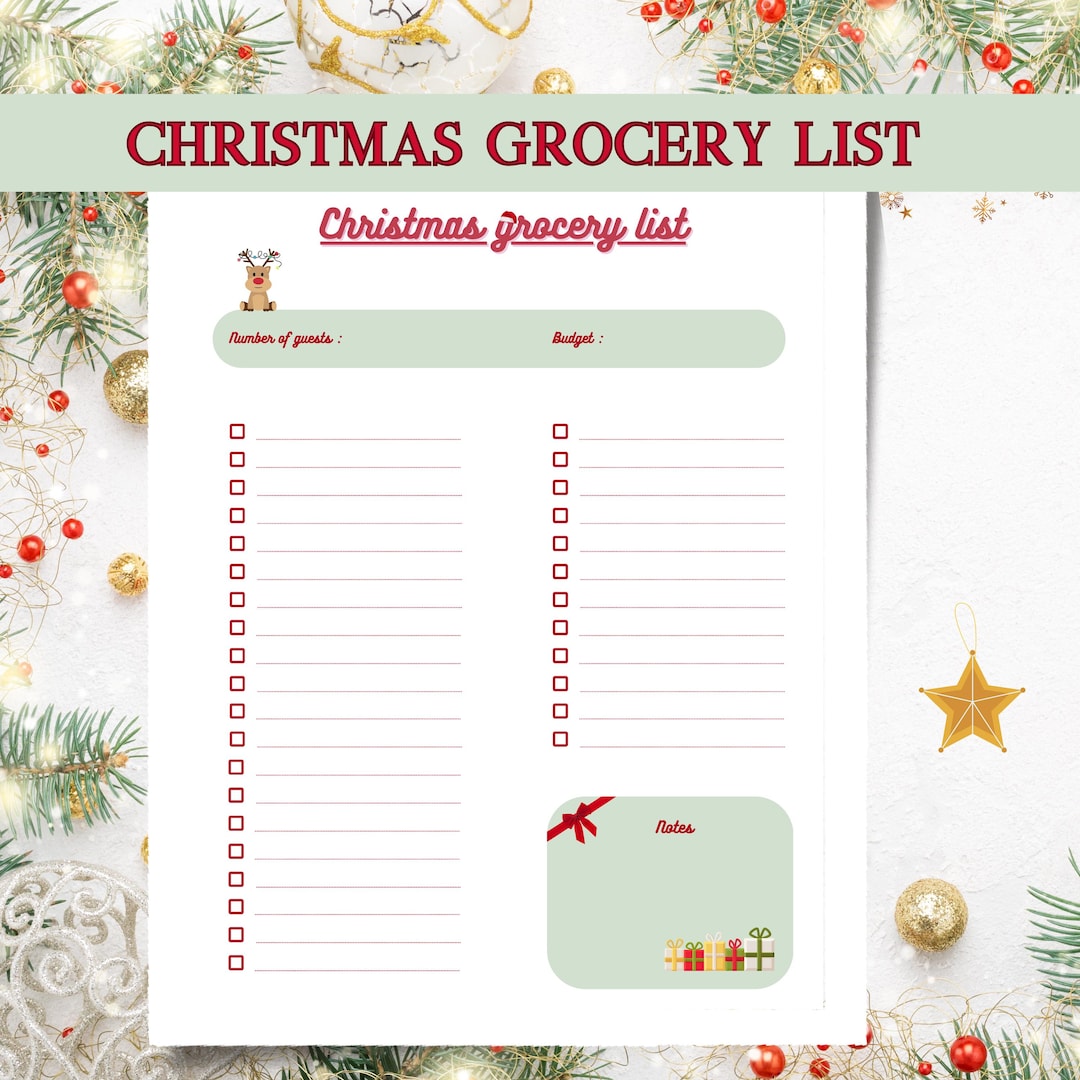 Printable Christmas Grocery List to Organize Christmas Eve Red and ...