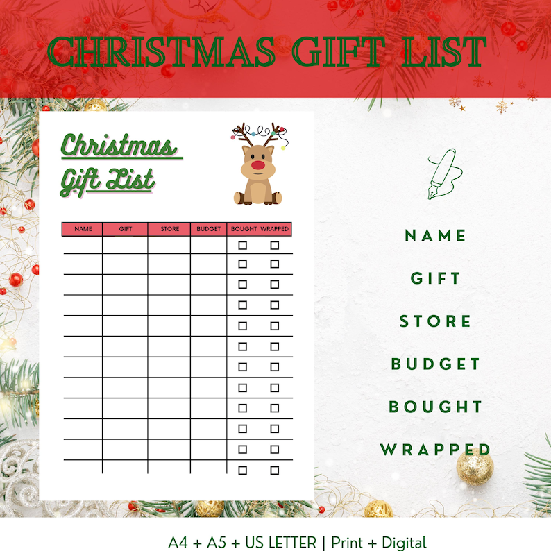 Christmas Gift List | Printable Gift Planner | Christmas Gift Tracker ...